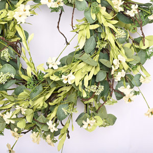 Primrue 26" Spring Eucalyptus Daisy Front Door Wreath & Reviews | Wayfair
